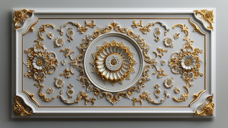 Ornate White and Gold Ceiling Panel with Rococo Design Stock ...