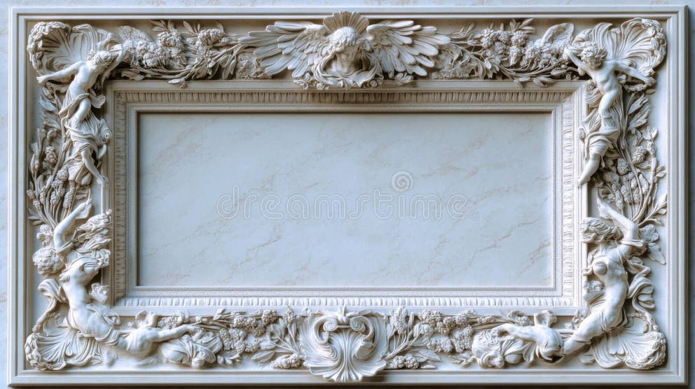 Ornate White Marble Frame with Classical Sculptures Stock Illustration ...