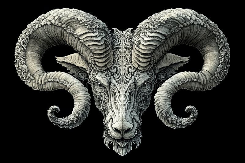 Ornate White Ram Head Sculpture on Black Stock Illustration ...