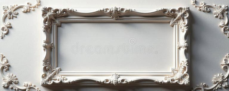 Ornate White Rectangle Frame, Textured Surface, Molding, Illustration ...