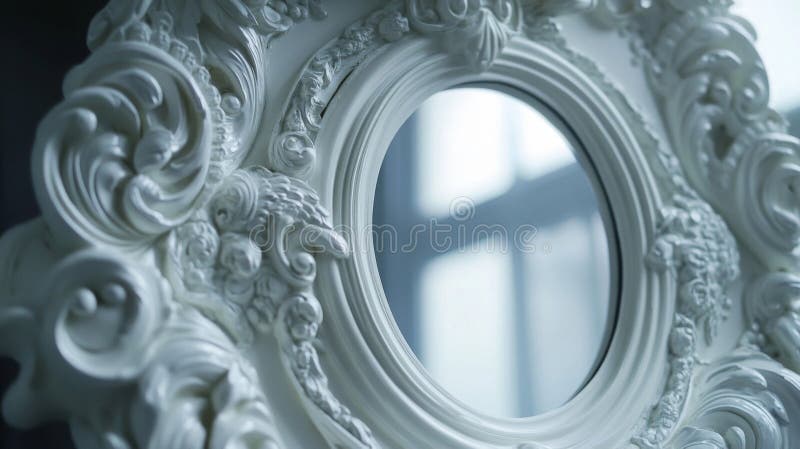 Ornate White Round Mirror Reflection Vintage Frame Stock Illustration ...