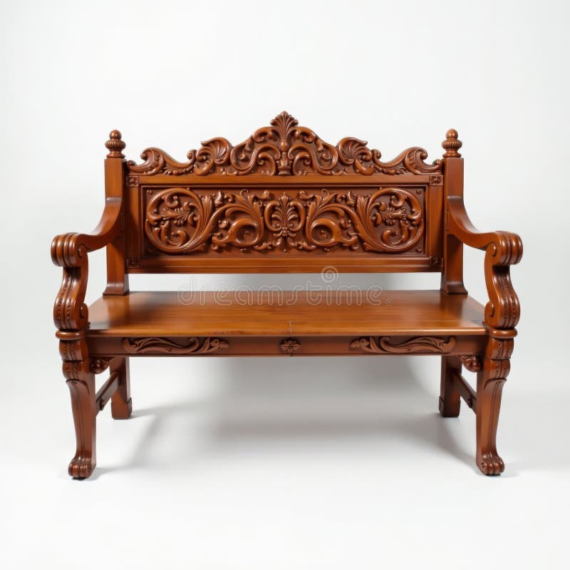 Ornate Wooden Bench, Intricate Carvings, White Backdrop , Pattern ...