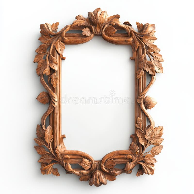 Ornate Wooden Mirror Frame with Intricate Leaf Designs, Empty for ...