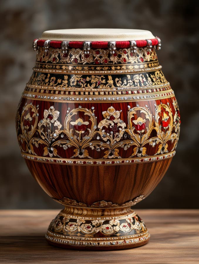 Ornate Wooden Tabla Drum with Intricate Designs, Studio Shot. Stock Photo - Image of drum ...