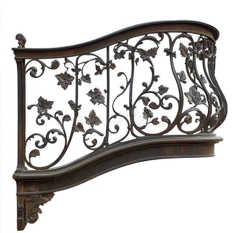 Ornate Wrought Iron Balcony Railing Featuring Floral Designs and Curves ...