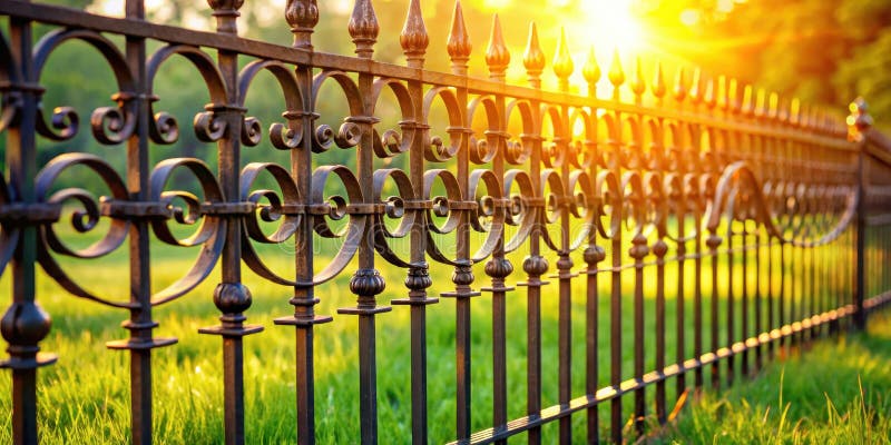 Ornate Wrought Iron Fence in Golden Sunset Light. Generative AI Stock ...