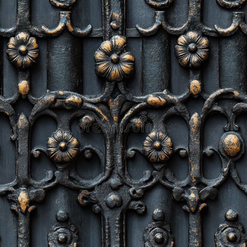 Ornate Wrought Iron Floral Pattern with Golden Details Stock Image ...