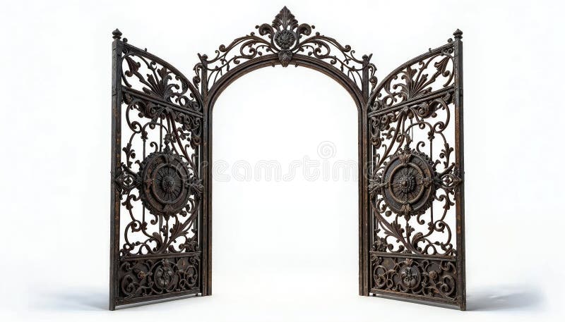 Ornate Wrought Iron Gate with Floral and Scrollwork Designs Stock ...
