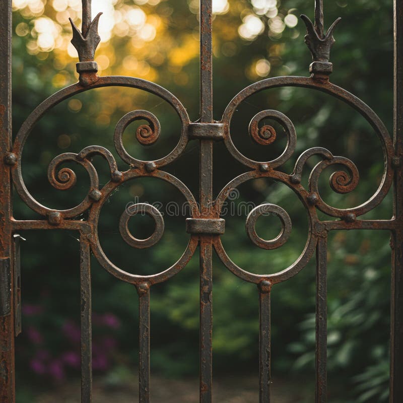 Ornate Wrought Iron Gate with Intricate Scrollwork and Circular ...