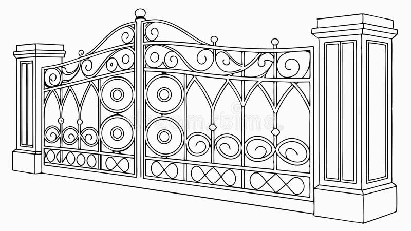 Ornate Wrought Iron Gate with Large Circular Designs, Decorative Entry ...