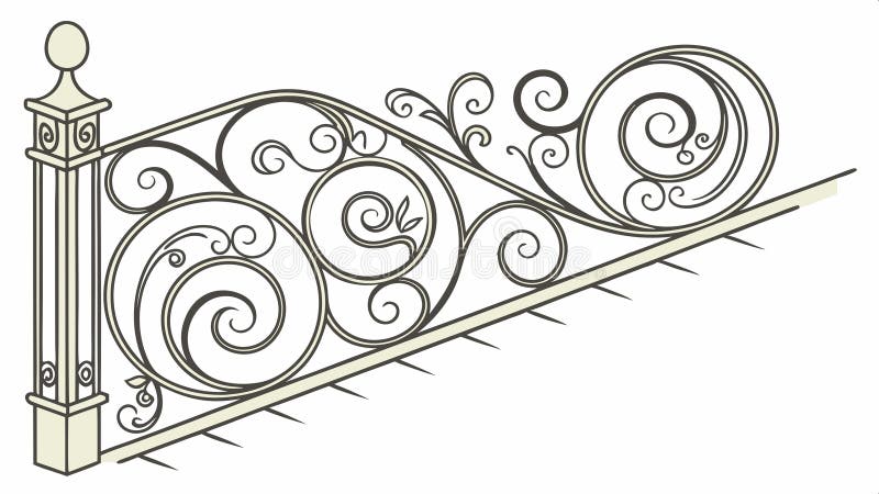 Ornate Wrought Iron Gate Section with Scrollwork Details Vector Design ...
