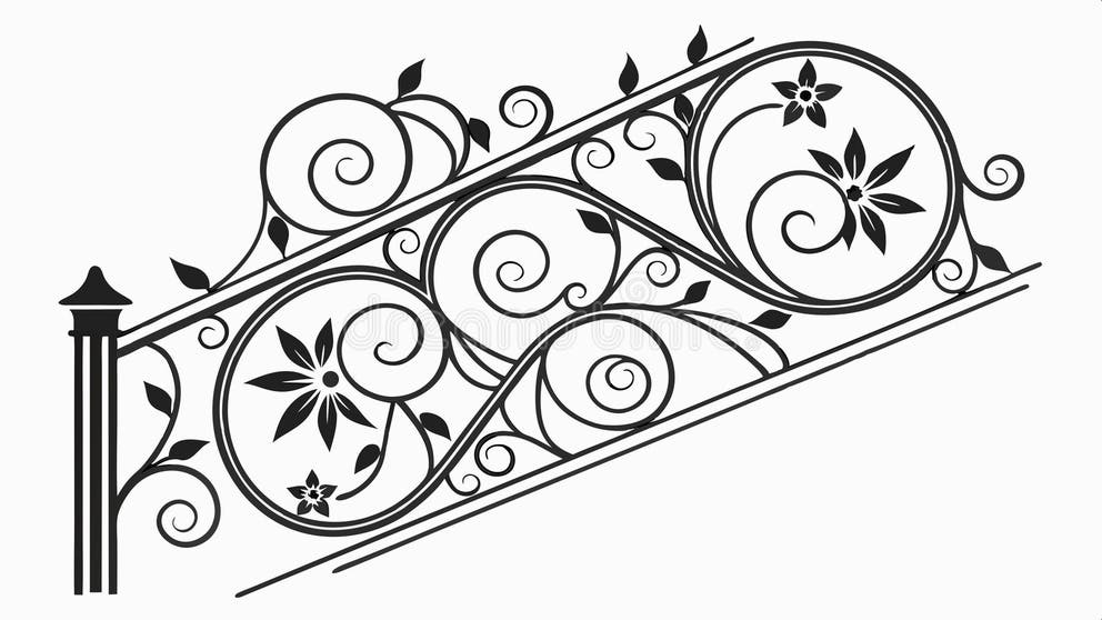 Ornate Wrought Iron Railing Section with Decorative Scrollwork Pattern ...