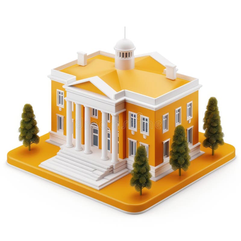 Elegant Yellow Mansion with Columns, 3D Render Stock Illustration ...