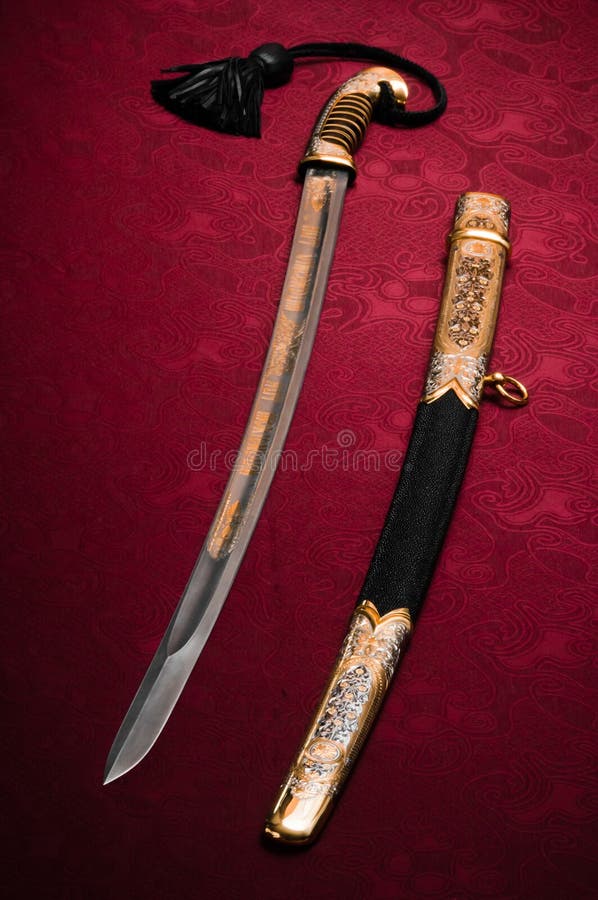 Ornated sword on red stock image. Image of worn, medieval - 21778193