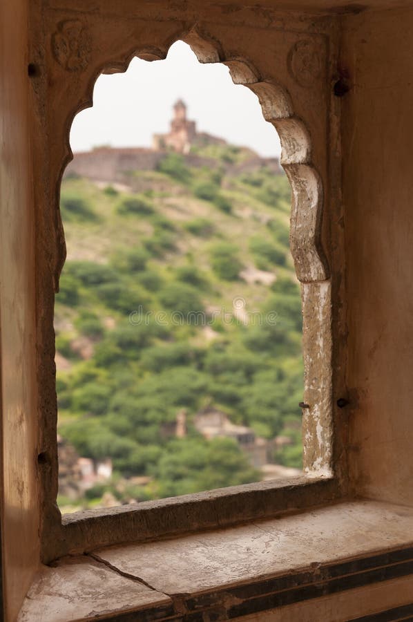 Ornated Window of the Amber Fort, Jaipur Stock Image - Image of hindu ...