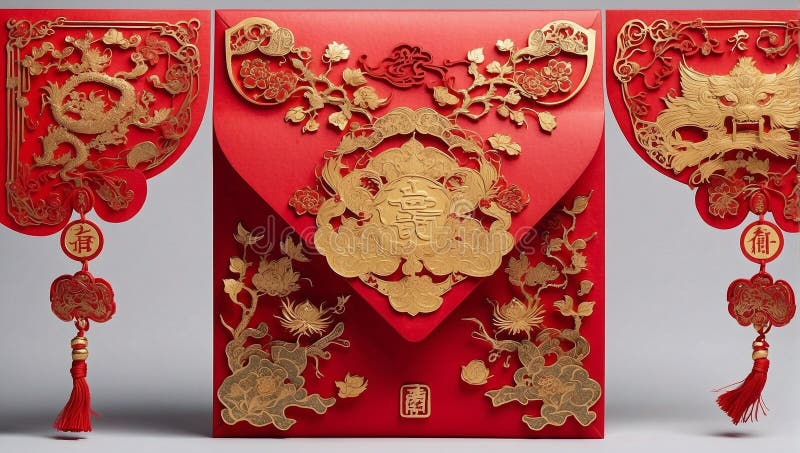 Ornately Designed Red Envelope Garnished with Golden Adornments ...