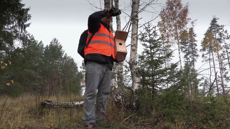 Ornithologist with Binoculars Watching Birds Stock Footage - Video of ...