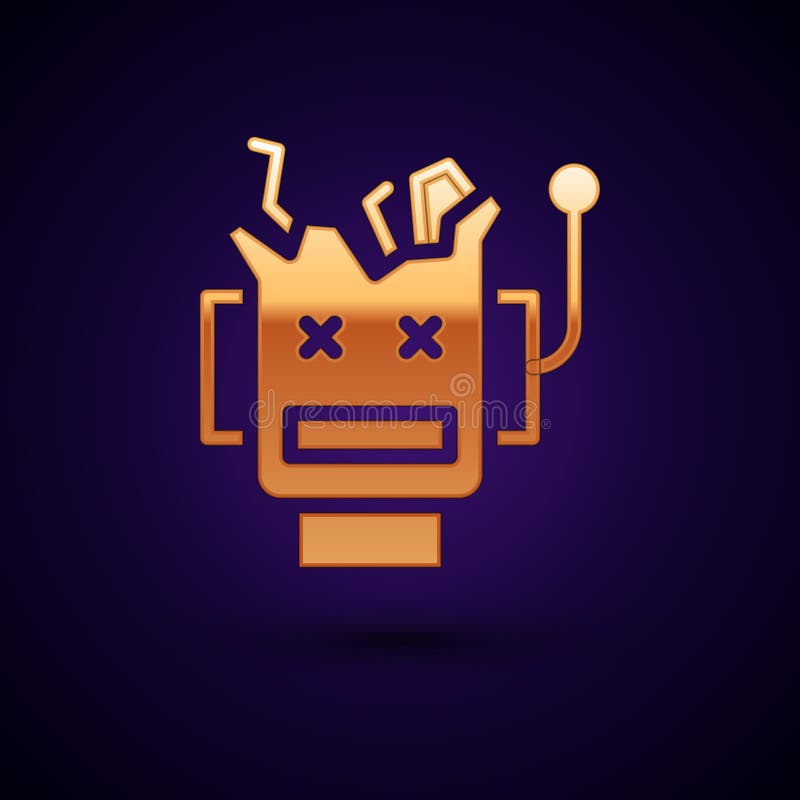 Oro Roto Robot Icono Aislado Sobre Fondo Negro. Inteligencia Artificial ...