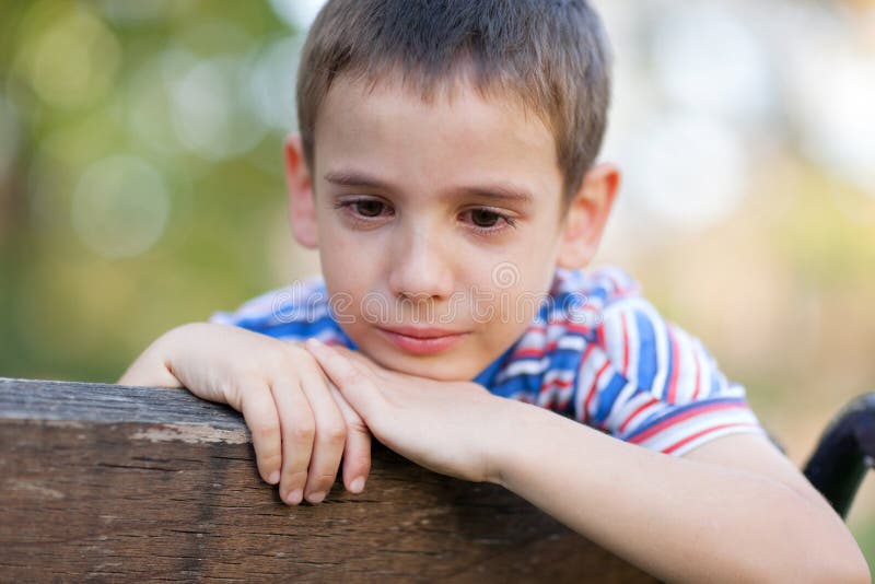Orphan Unhappy Boy Sitting Park Bench Crying Stock Photos - Free ...