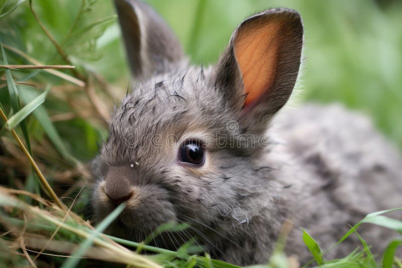 Orphaned Newborn Rabbit Nestled among the Grass Stock Illustration ...