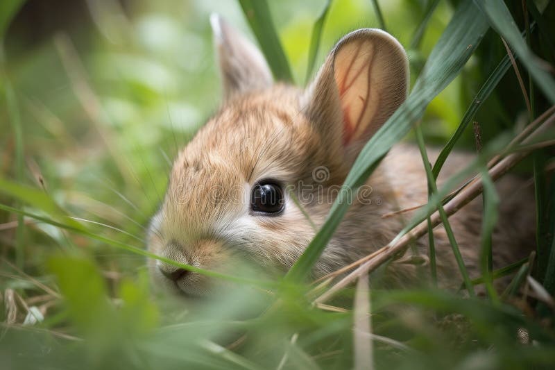 Orphaned Newborn Rabbit Nestled among the Grass Stock Illustration ...