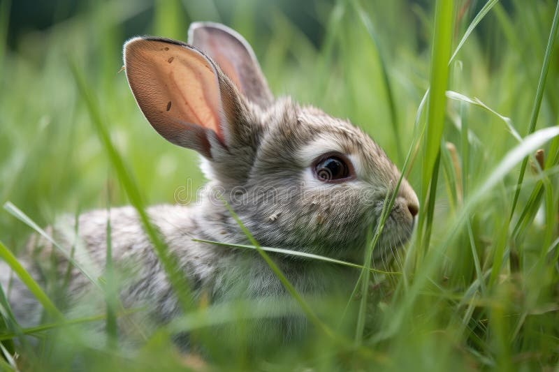 Orphaned Newborn Rabbit Nestled among the Grass Stock Illustration ...