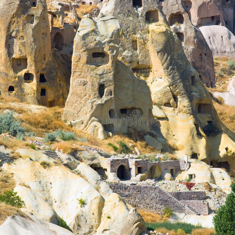 Ortahisar Cave City in Capapdocia, Turkey Stock Image - Image of halls ...