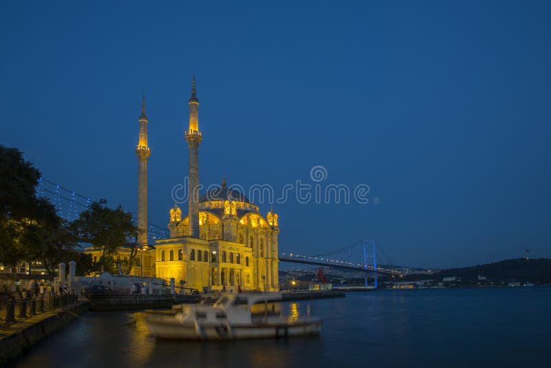 Ortakoy Mosque at Night in Istanbul, Turkey Stock Photo - Image of ...