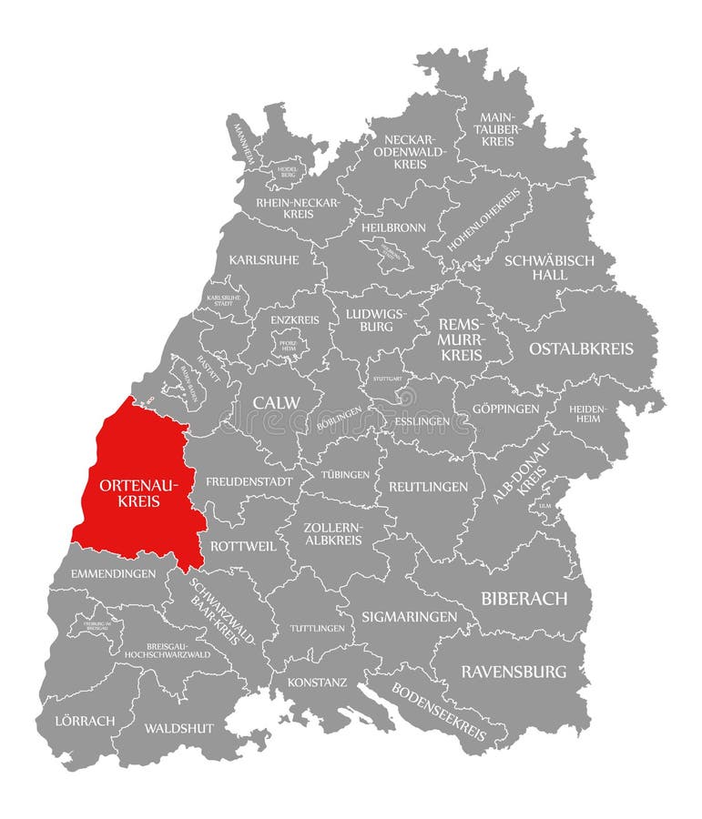 Ortenau-Kreis County Red Highlighted in Map of Baden Wuerttemberg ... Ortenau-Kreis County Red Highlighted in Map of Baden Wuerttemberg ...
