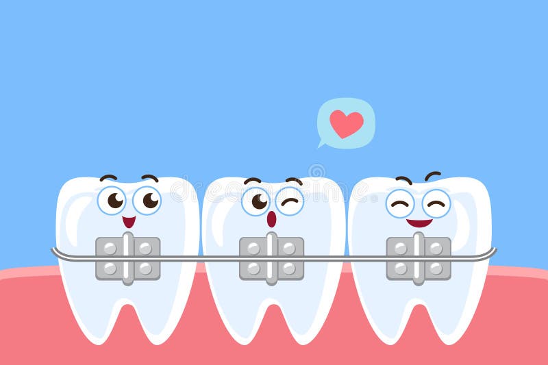 Orthodontics Braces . Dental Teeth Cartoon Characters and Copy Space on ...