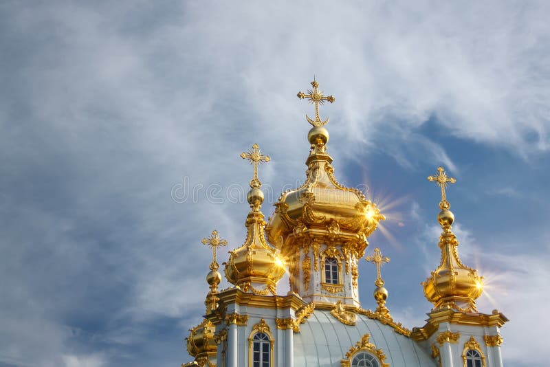 Orthodox Church with Gold Dome on Blue Cloudy Sky Stock Photo - Image ...