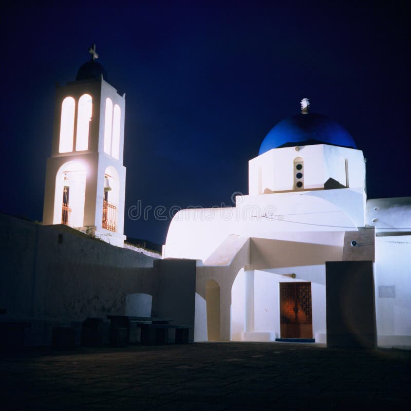 Orthodox Church, Greece, Night Stock Photo - Image of santorini, white ...