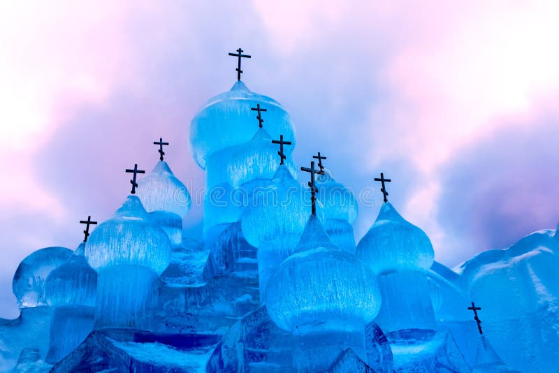 Orthodox Church Sculpted from Ice Stock Photo - Image of carving, cold ...