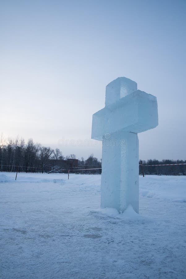 An Orthodox Cross Made of Ice. the Feast of the Epiphany Stock Photo ...