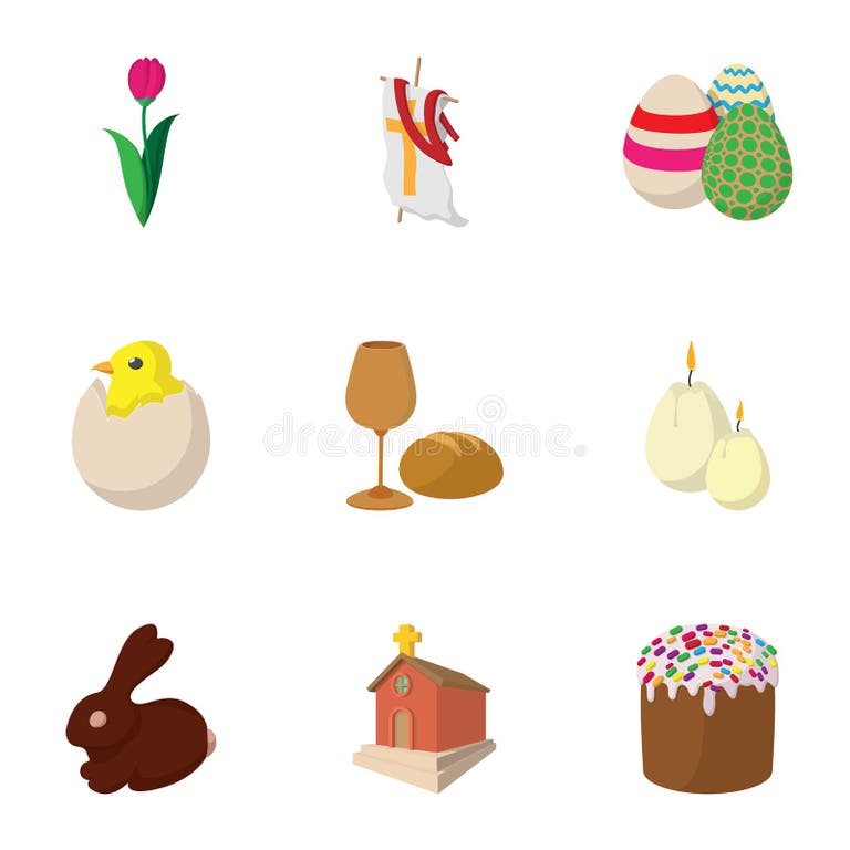 Orthodox Easter Icons Set, Cartoon Style Stock Vector - Illustration of ...