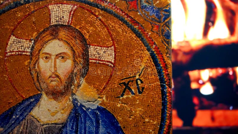 Orthodox Icon Jesus Flames Background Back Stock Photos - Free ...