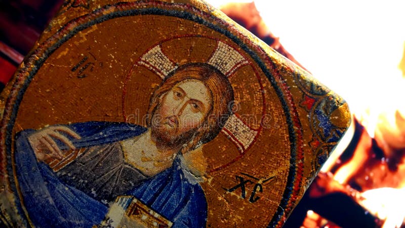 Orthodox Icon Jesus Flames Background Back Stock Photos - Free ...