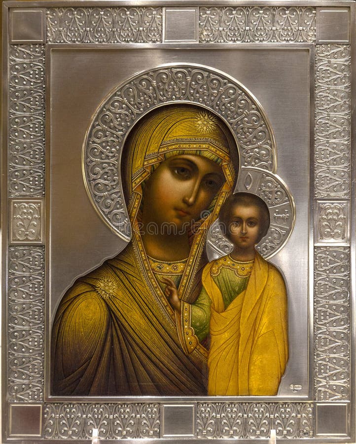 Orthodox Icon of the Mother of God in a Silver Frame Stock Image ...