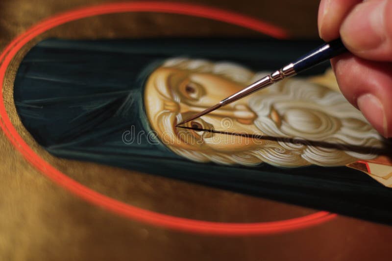 Orthodox Icon Painter. Closeup Image of a Painter`s Hand Stock Image ...