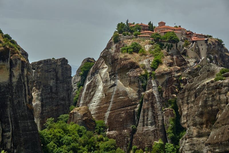 The Orthodox Medieval Monastery on Top Rock Stock Photo - Image of ...