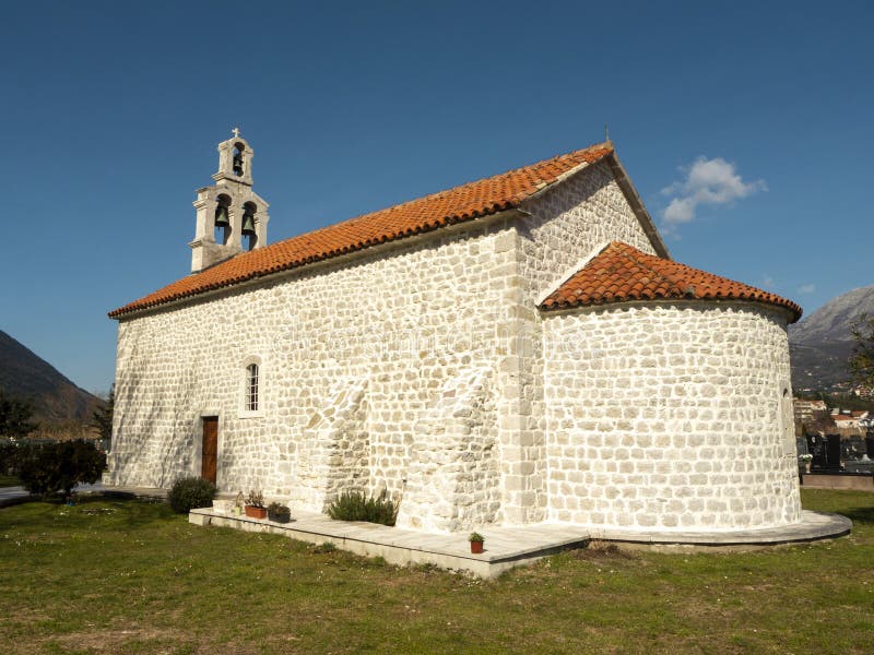 Orthodox Stone Chirch on Green Grass Corner Back Side View Stock Image ...
