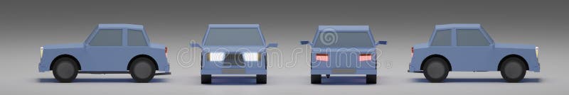 Orthographic Low Polygon Car - on a Grey Surface - View from the Side ...