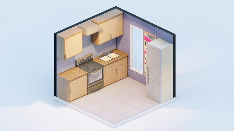Orthographic View Interior Kitchen Cabinets Isometric View 3d Rendering ...