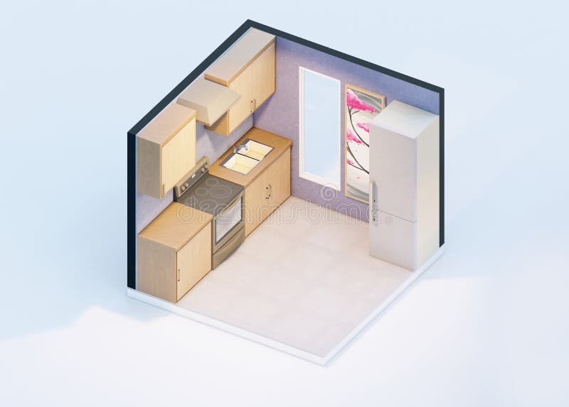 Orthographic View of Kitchen with Cabinets Isometric View Architectural ...