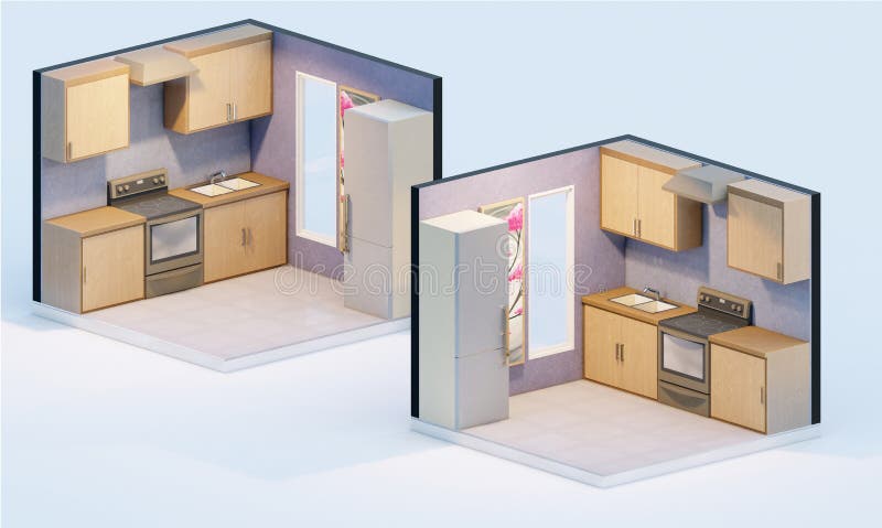 Isometric Kitchen with Cabinets and Built in Features 3d Model Stock ...