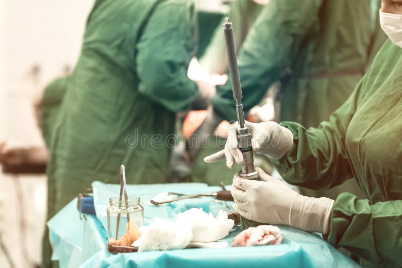 Orthopaedic Surgery Instrument Tray Inside the Operating Room. Hip ...