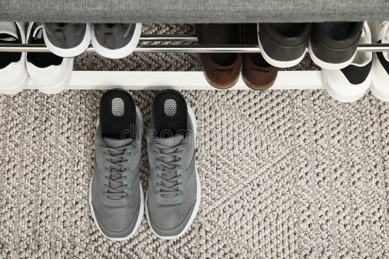 Orthopedic Insoles in Shoes on Rug, View from Above Stock Photo - Image ...