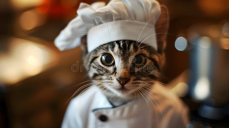 Ortrait of a Cat Wearing a Chef Suit and Hat Stock Illustration ...