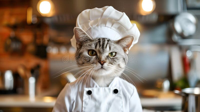Ortrait of a Cat Wearing a Chef Suit and Hat Stock Illustration ...