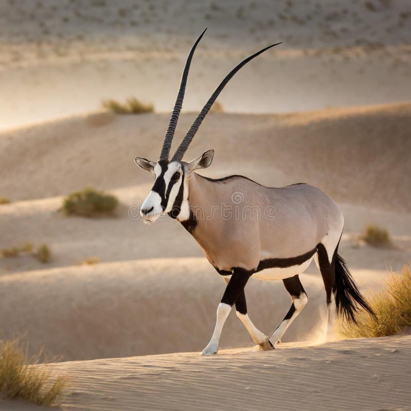 An Oryx Walks among the Desert Dunes Stock Illustration - Illustration ...
